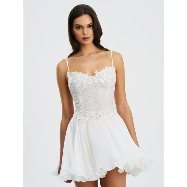 MISS CIRCLE Fabiola Lace Trim Mini Dress