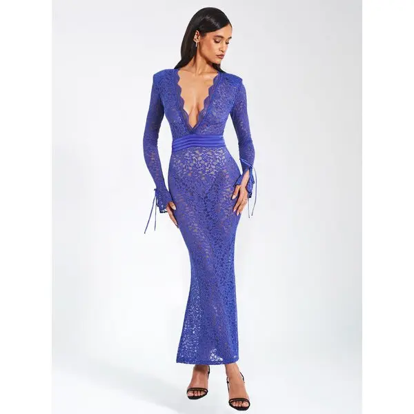 MISS CIRCLE Lace Maxi Dress With Long Sleeves