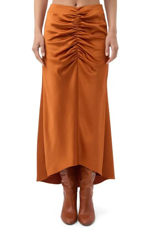 Trina Turk Aspen Satin Ruched Midi Skirt - Amber