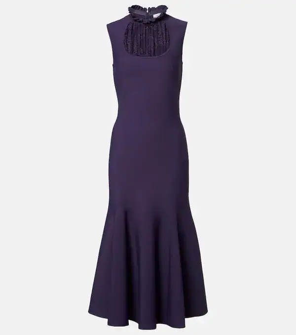 Alexander Mcqueen Lace-Trimmed Ruffled Midi Dress - Purple | Editorialist
