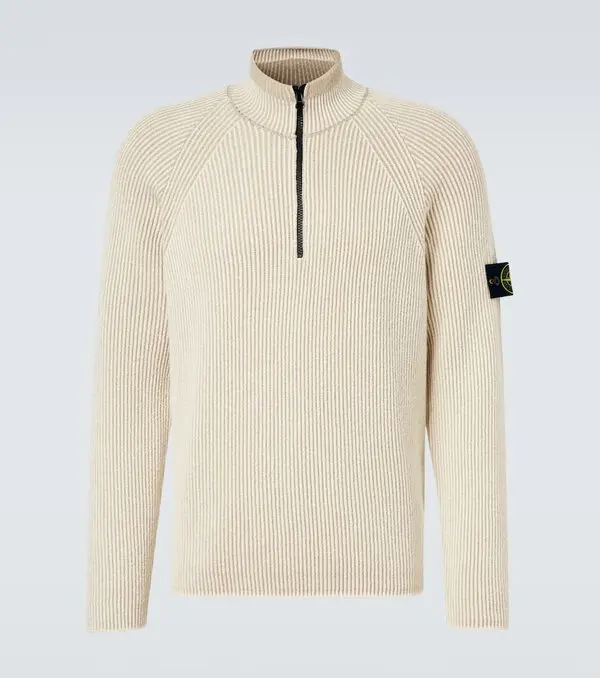 Stone Island Compass Wool And Cotton-blend Sweater - Beige