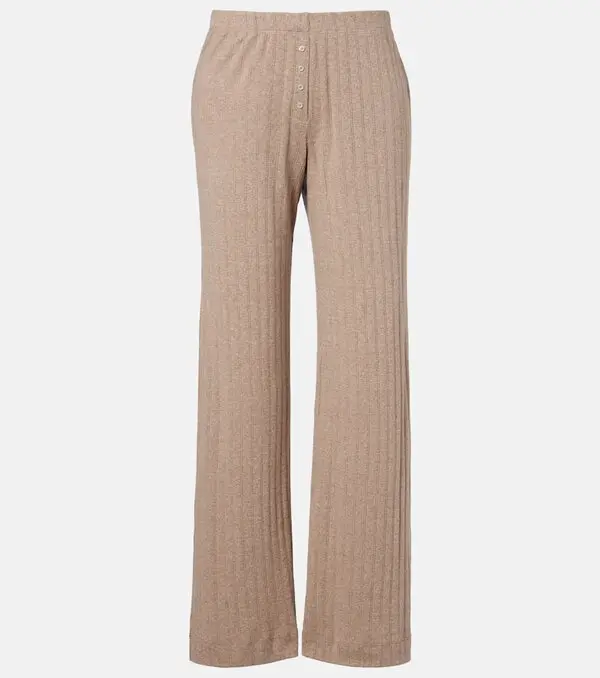 LESET Pointelle Cotton Wide-leg Pants - Beige