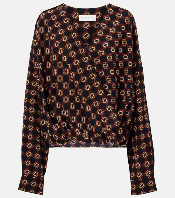 Dries Van Noten Draped Printed Silk Top - Blue