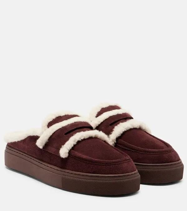 Inuikii Shearling-trimmed Suede Mules - Brown