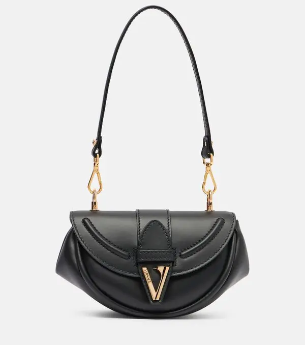 Versace Virtus Small Leather Shoulder Bag - Black