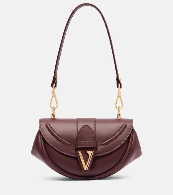 Versace Virtus Small Leather Shoulder Bag - Burgundy
