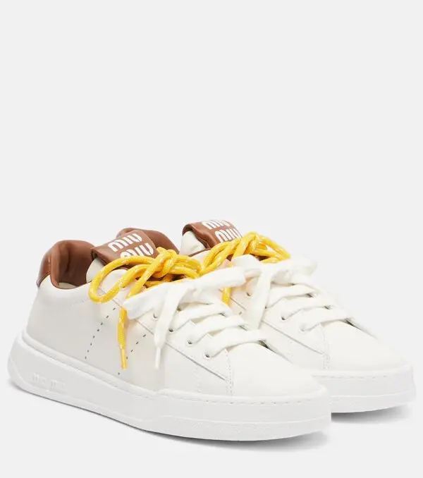 Miu Miu Logo Leather Sneakers - White
