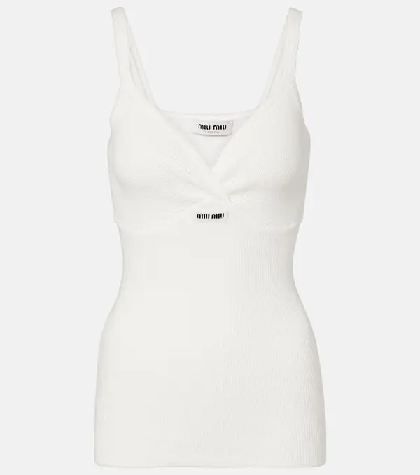 Miu Miu Lace-trimmed Cotton Top - White