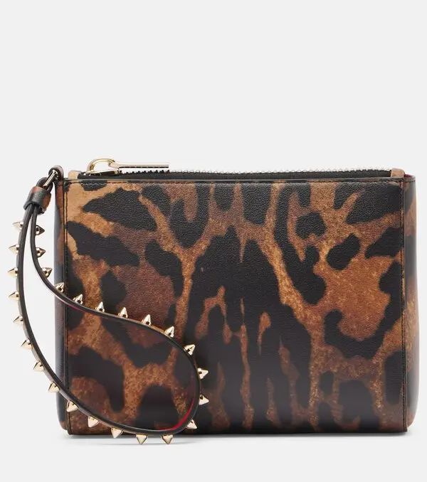 CHRISTIAN LOUBOUTIN Cabata Small Leopard-print Leather Pouch - Brown
