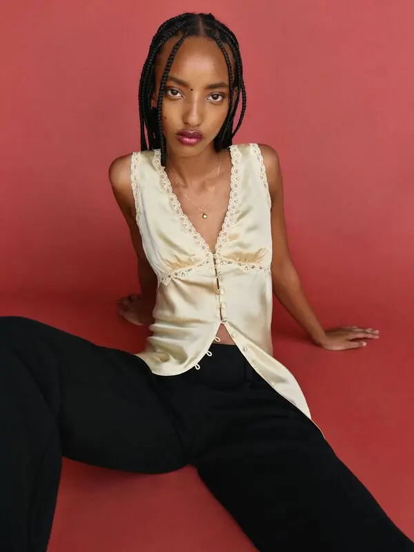 REFORMATION Addie Silk Top