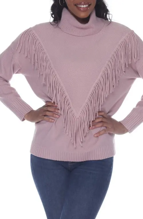 RAIN AND ROSE Fringe Trimmed Sweater - Mauve