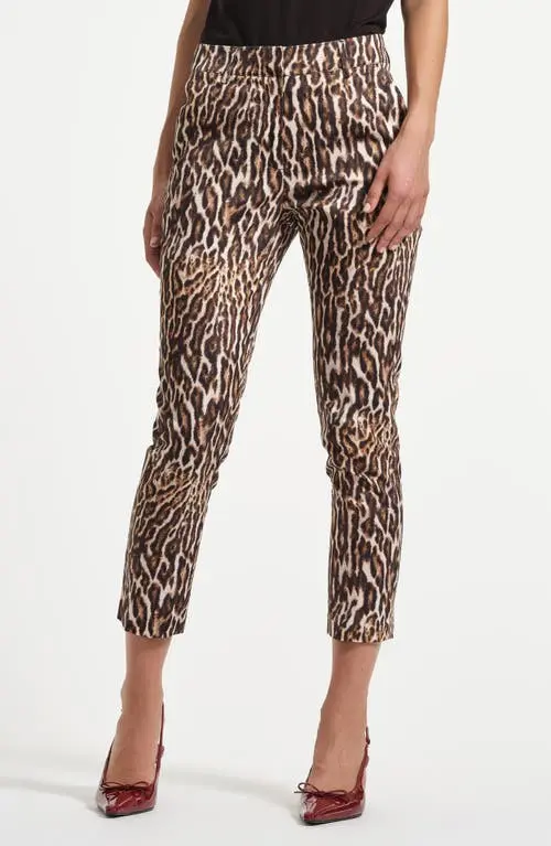 ISAAC MIZRAHI NEW YORK Slim Fit Sateen Ankle Pants - Leopard