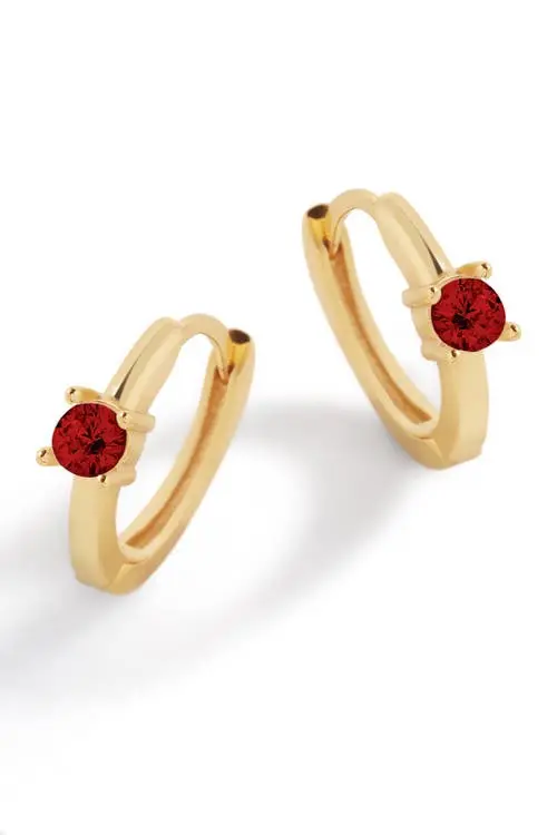 MINT & LILY Single Stone Huggie Hoop Earrings - January Garnet