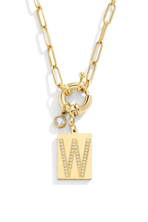 MINT & LILY Pave Initial Pendant With Paperclip Chain Necklace - Letter W