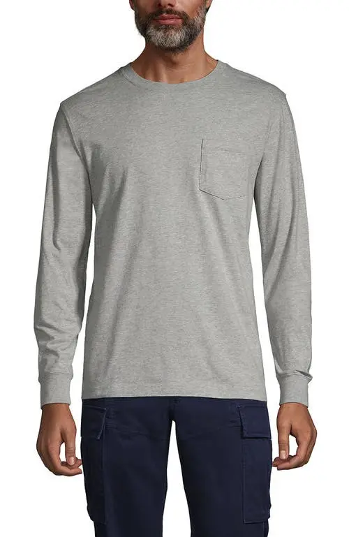 LANDS' END Super-t Long Sleeve T-shirt With Pocket - Gray Heather