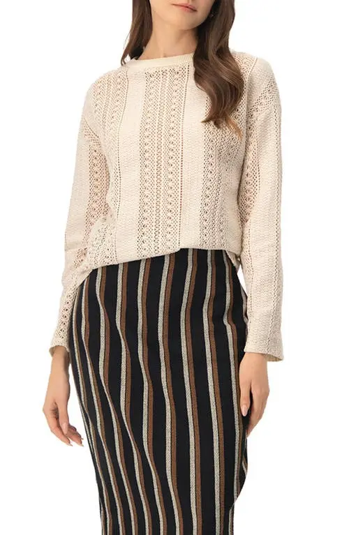 IVONNE Straight Fit Jacquard Blouse - Natural