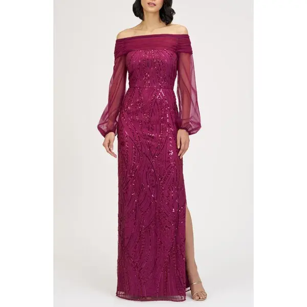 Js Collections Savannah Embellished Off-the-shoulder Gown