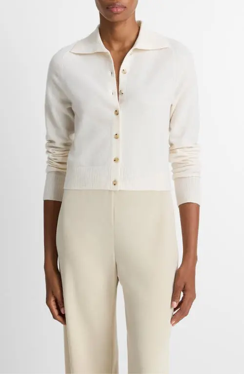 Vince Polo Wool Blend Cardigan - Off White