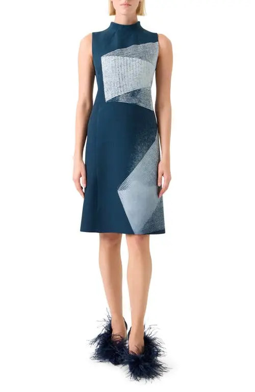 Akris Zigzag Print Silk Sheath Dress