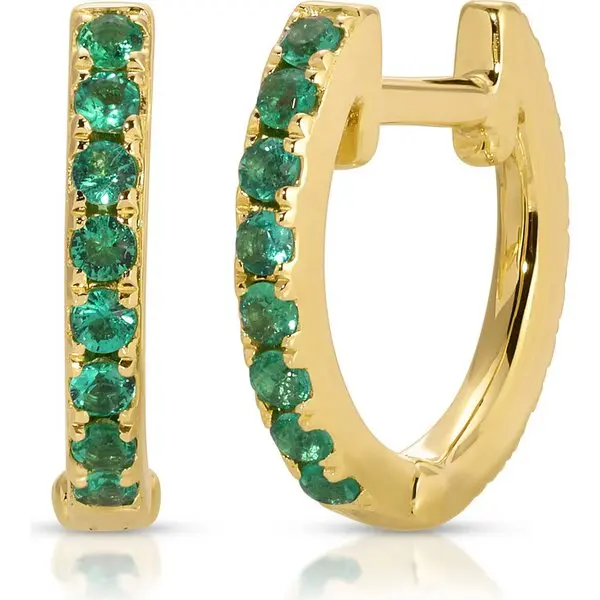 Ef Collection Diamond And Emerald Huggie Hoop Earrings