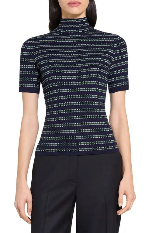 Theory Leenda Stripe Merino Wool Mock Neck Sweater - Deep Navy Multi