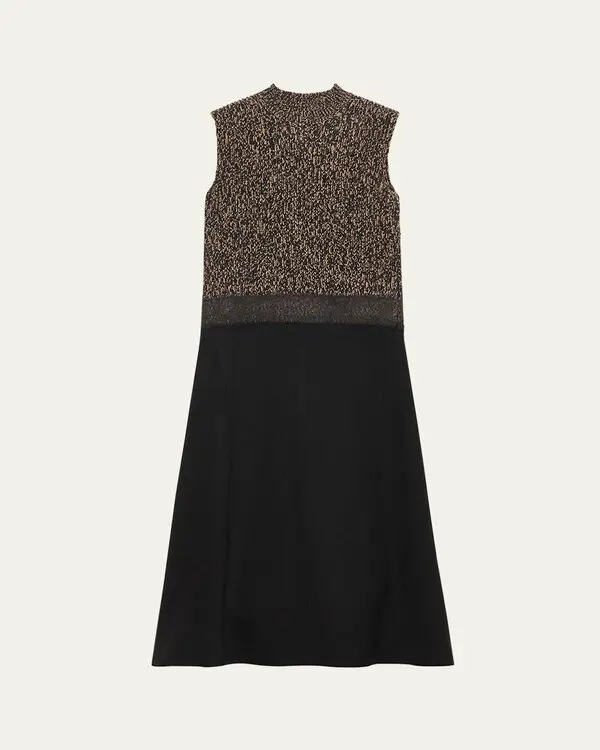 Prada Shetland Mouliné Sleeveless Two-tone Midi Dress