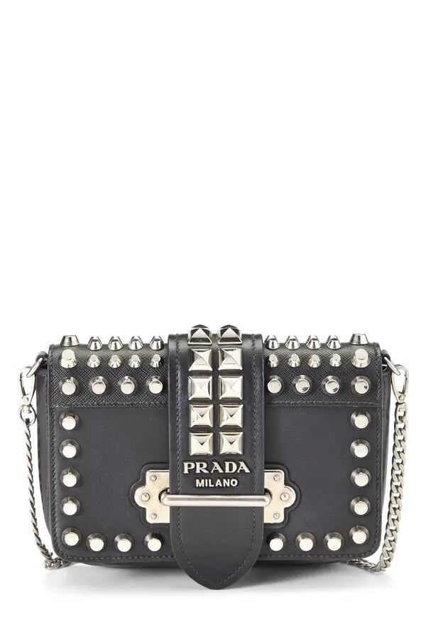 Prada Leather Studded Cahier Crossbody Small