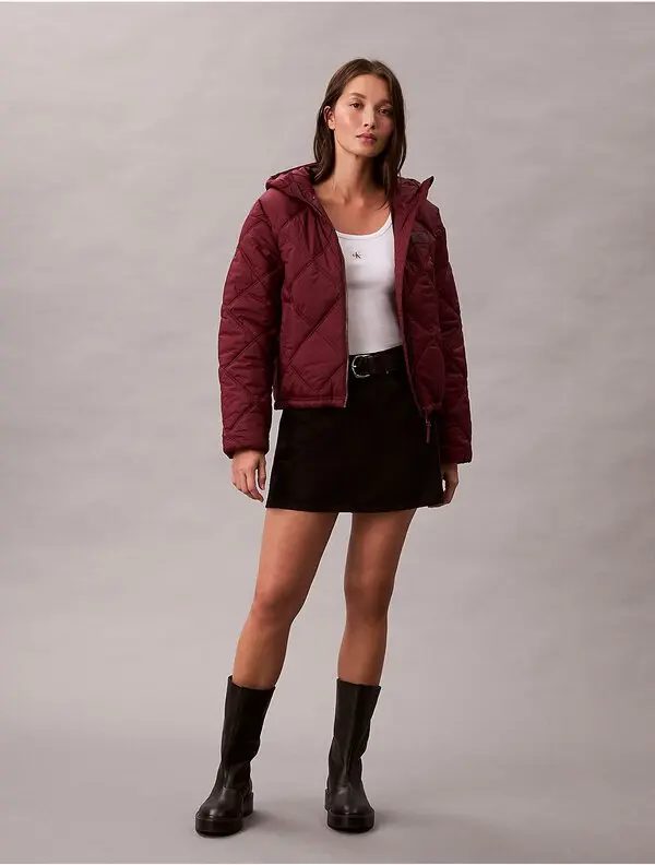 Calvin Klein Short Hooded Puffer Jacket - Windsor Wine