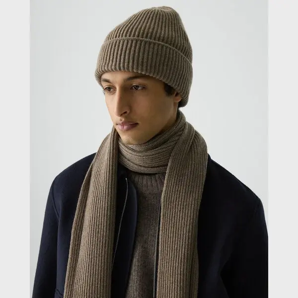 Theory Cashmere Ribbed Beanie - Dark Feather Melange