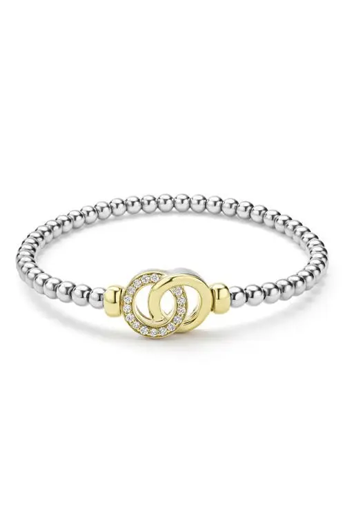 Lagos Signature Caviar Two-tone Interlock Diamond Stretch Bracelet