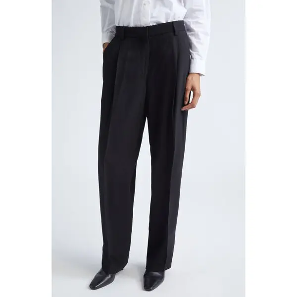 TOTÊME Double Pleat Straight Leg Trousers - Black