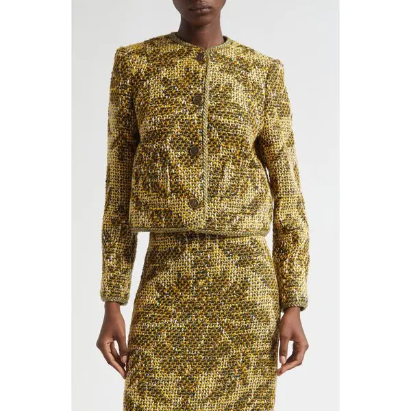 Etro Tweed Crop Jacket - Multicolor Green Base