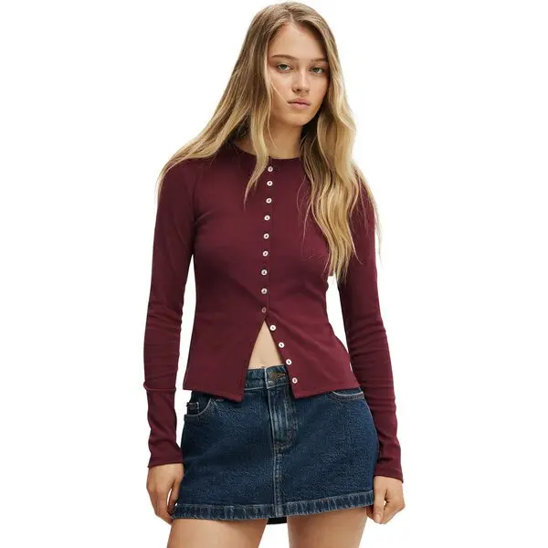 COTTON ON Bailey Button Detail Cardigan - Sour Cherry
