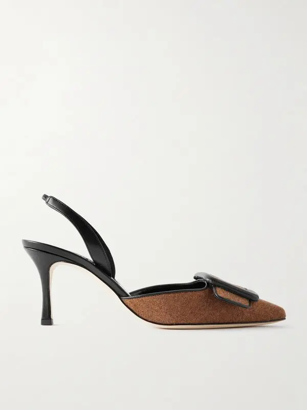 Manolo Blahnik Mayslibi 70 Buckled Leather-trimmed Wool Slingback Pumps