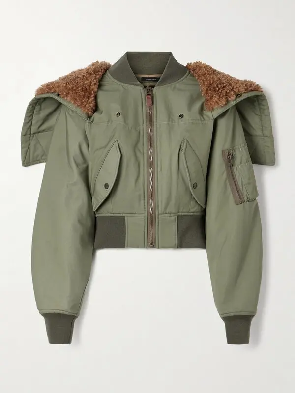 R13 Cropped Fleece-trimmed Cotton-blend Bomber Jacket - Green