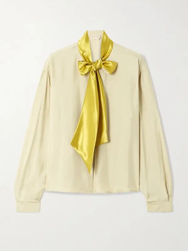 Marni Satin-twill Blouse With Pussy-bow - Cream