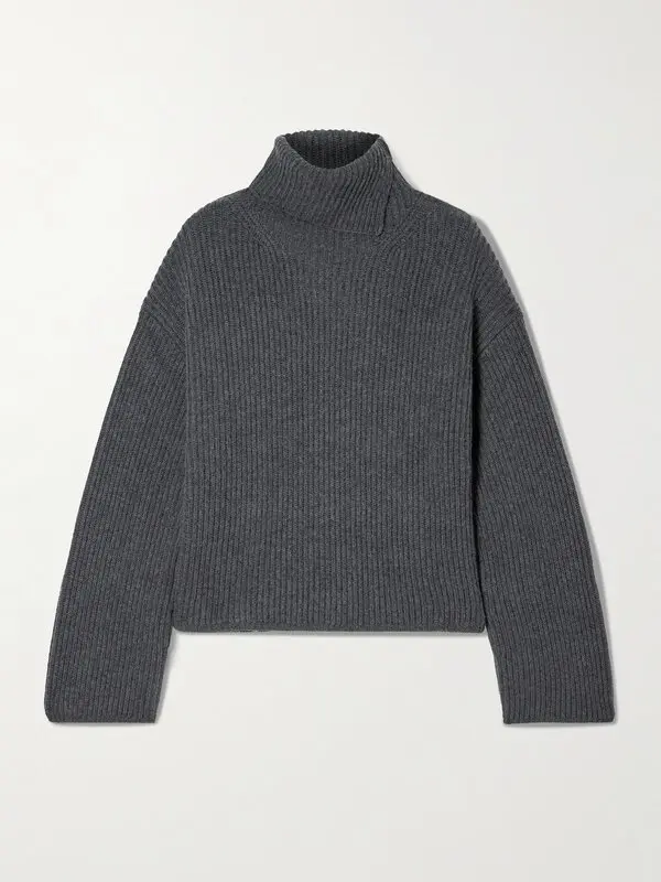 JOSEPH Ribbed Wool, Silk And Cashmere-blend Turtleneck Sweater - Gray