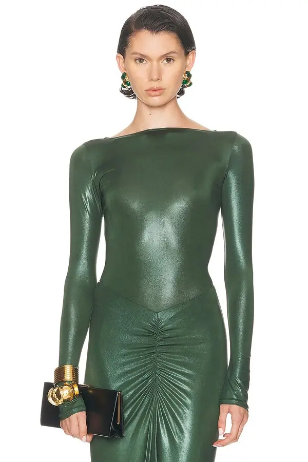 Lapointe Coated Jersey Boatneck Bodysuit - Forest