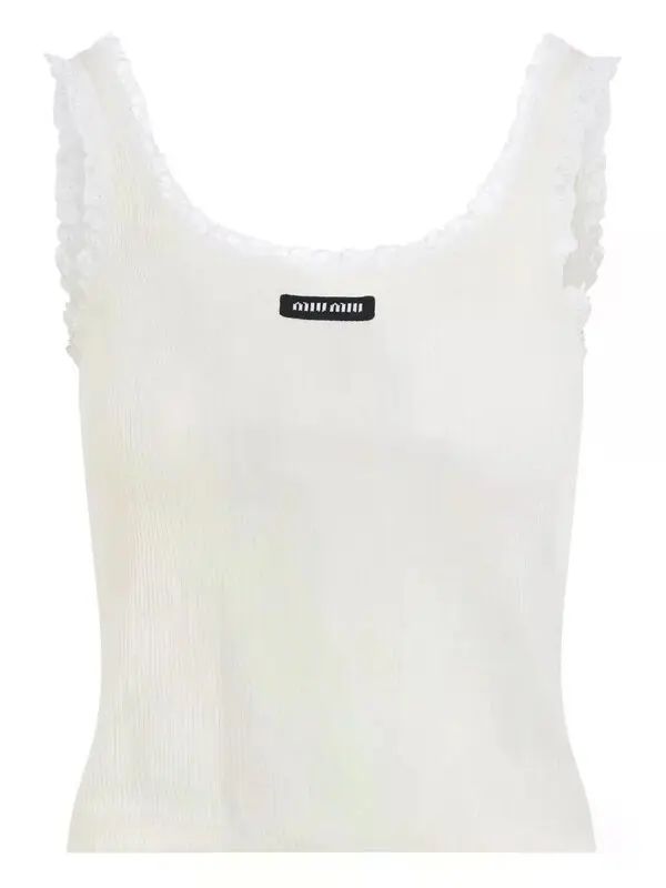 Miu Miu Lace-trimmed Ribbed Top - White