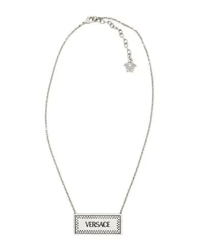 Versace Pendant Necklace With Crystals And Logo - Silver