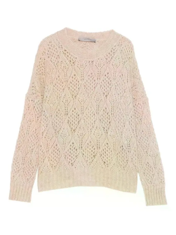 D.exterior Open-knit Round-neck Sweater - Neutrals