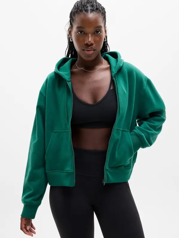 Athleta Forever Fleece Full Zip Sweatshirt - Viridian