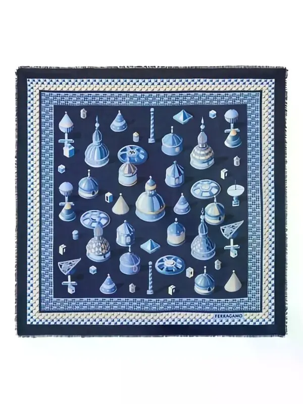 FERRAGAMO Geometrical Renaissance Print-cashmere Shawl - Blue