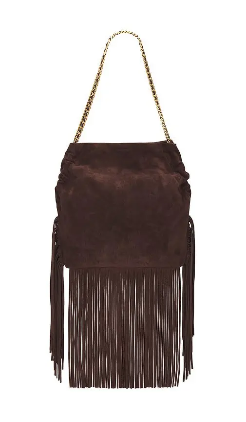 Veronica Beard Fringe Slouch Shoulder Bag - Espresso