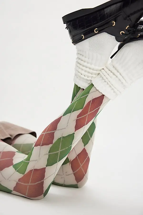 Free People Plaid Diamond Tights - Bordeaux