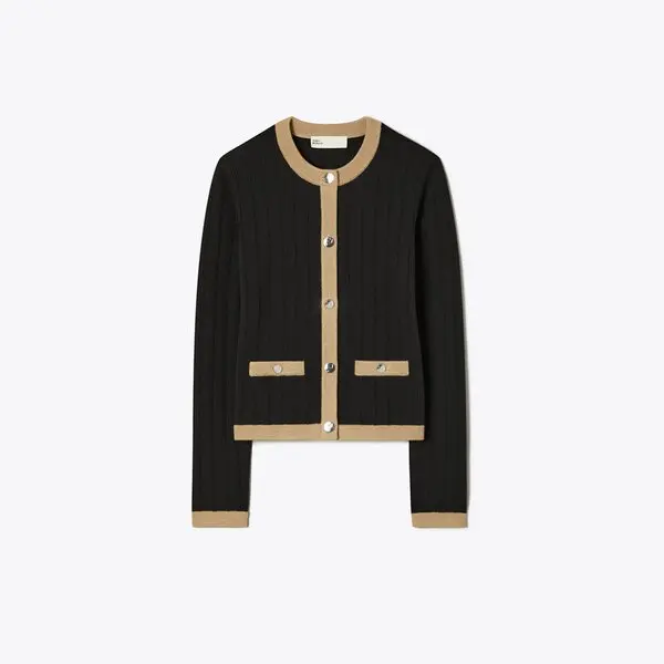Tory Burch Cropped Merino Wool-cashmere Cardigan