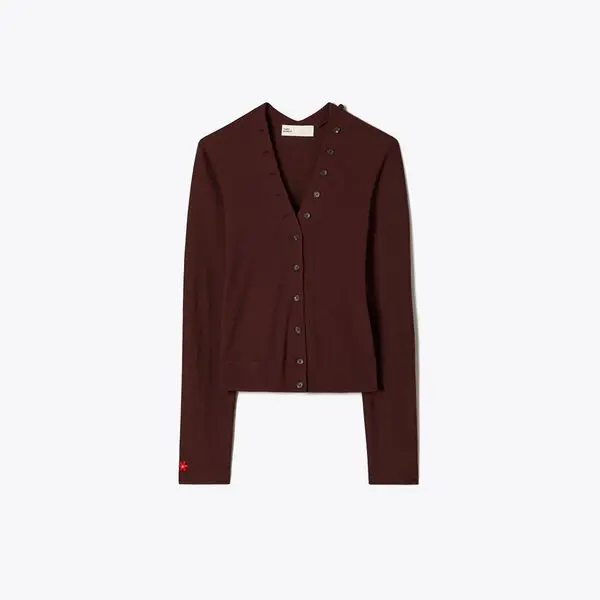 Tory Burch Wool V-neck Cardigan - Merlot