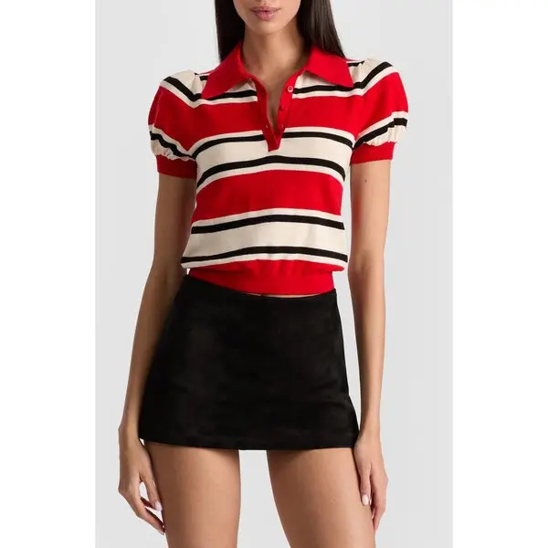 Alice + Olivia Ramona Stripe Cotton Blend Sweater - Perfect Ruby Multi
