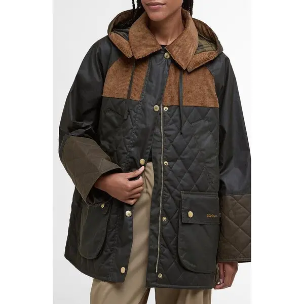 Barbour Imelda Water Repellent Mixed Media Jacket - Archive Olive/olive/beech