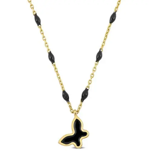 JULIANNA B. Enamel Butterfly Station Necklace In 14k Gold - Black